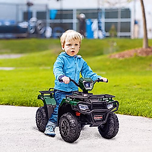 Aosom 12V Kids ATV Battery-Operated with AUX Port & USB, Kids 4 Wheeler with Tough Wear-Resistant Tread, Electric Four Wheeler Kids Ride on Car Electric Car, Green