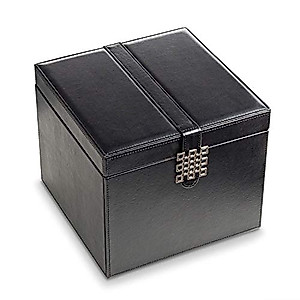 Glenor Co Earring Organizer Holder - 75 Small & 4 Large Slots Classic Jewelry Box with Drawer & Modern Closure, Mirror, 4 Trays Earrings, Ring or Chain Storage - PU Leather Case - Black