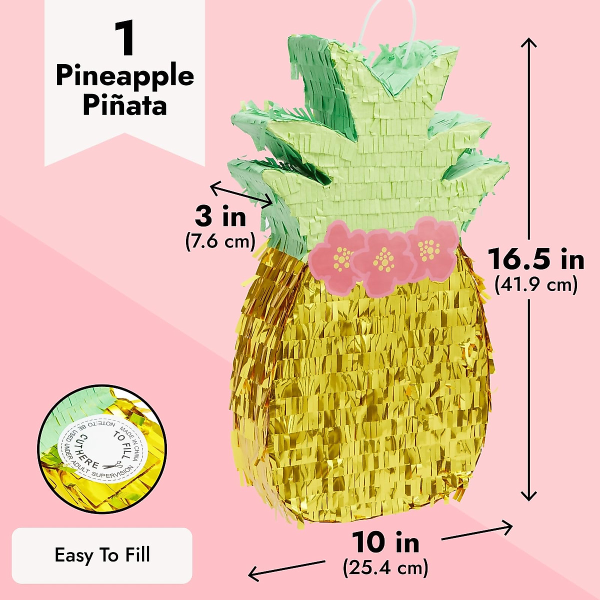 BLUE PANDA Pineapple Pinata for Hawaiian Luau Party Decorations, Kids Birthday (16.5 x 10 x 3 In)