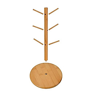 Petucer Mug Holder Tree, Coffee Cup Holder, Coffee Mug Holder for Counter Stand, Countertop Mug Tree, Tea Cup Organizer and Bamboo Mug Rack with 6 Hooks