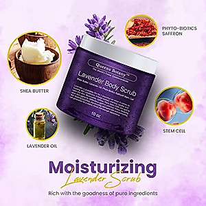 Lavender Oil Body Scrub - Moisturizing Shea Butter, Saffron & Nourishing Body Oils - Exfoliating Salt Scrub For Body & Face -Win Against Aging, Stretch Marks, Cellulite, Acne & Dead Skin Scars- 10 oz