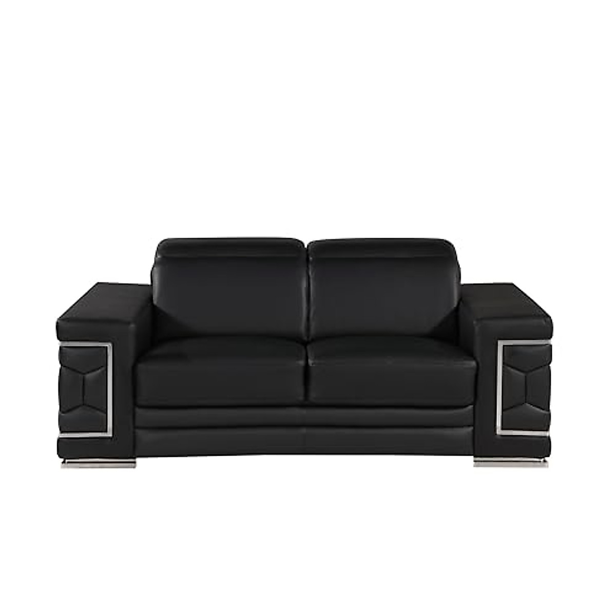 Blackjack Furniture Soren Genuine Leather Upholstered Loveseat with Adjustable Headrests, Solid Brazilian Wood Frame and High Density Foam Cushioning, Black