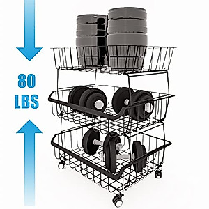Seed Spring 5 Tier Fruit Basket – Stackable Wire Basket Cart with Rolling Wheels – Fruits Vegetable Kitchen Storage Cart Pantry Laundry Organizer – Black