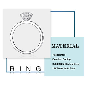 MOOSEA 2ct Moissanite Engagement Rings for Women - Radiant Cut D Color VVS1 Clarity Lab Created Fake Diamond Ring Wedding Rings for Women 14K White Gold Plated Sterling Silver Moissanite Ring Jewelry