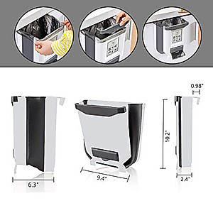 YCOCO Hanging Kitchen Trash Can,2.4 Gallon Collapsible Waste Bin,Small Plastic Folding Hang Garbage Can for Cabinet Car Bedroom Bathroom Kitchen Office,White