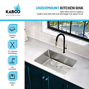 KABCO 18 Gauge 27 Inch Single Bowl Undermount Stainless Steel Kitchen Sink with 2 Pieces Sink Accessories, Rust Resistant Sound and Heatproof Laser Cut Tight Radius Sink for Indoor or Outdoor Kitchens