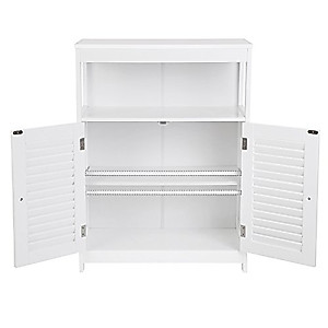 VASAGLE Bathroom Storage Floor Cabinet Free Standing with Double Shutter Door and Adjustable Shelf White