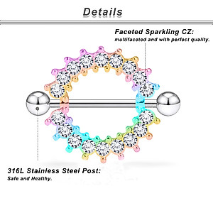 Ocptiy 14G Nipple Rings Piercing Jewelry for Women Surgical Stainless Steel Horseshoe Chain Sexy Nipple Necklaces Choker Chain Shield Barbell Ring Hoop Bar Nipplerings Body Piercing Jewelry for Women