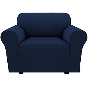 H.VERSAILTEX Chair Cover 1-Piece Stretch Couch Covers for 1 Cushion Couch Sofa Cover Spandex Non Slip Soft Form Fit Furniture Protector with Elastic Bottom (Chair, Navy)