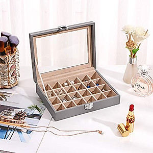 BEWISHOME Earring Jewelry Box 24 Slots Earring Holder Organizer for Girls Women Gifts Jewelry Box for Earrings Display Storage Case with Clear Glass Top Grey SSH17H
