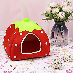 Mygeromon Guinea Pig Bed Rabbit Hideout Warm Fleece Cuddle Cup Washable Winter Sleeping House for Small Pet/Ferret/Chinchilla/Bunny (Strawberry Style)