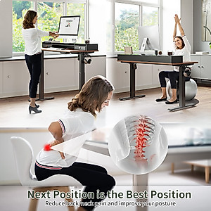 FEZIBO Electric Standing Desk with Glass Top Monitor Stand, 55 x 26 Inch with File Cabinet