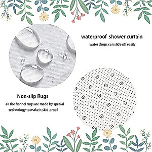 4PCS Fushia Rose Shower Curtains with Rugs Bath Mat Toilet Lid Cover and 12 Hooks Waterproof Rose Flower Bathroom Shower Curtain Set