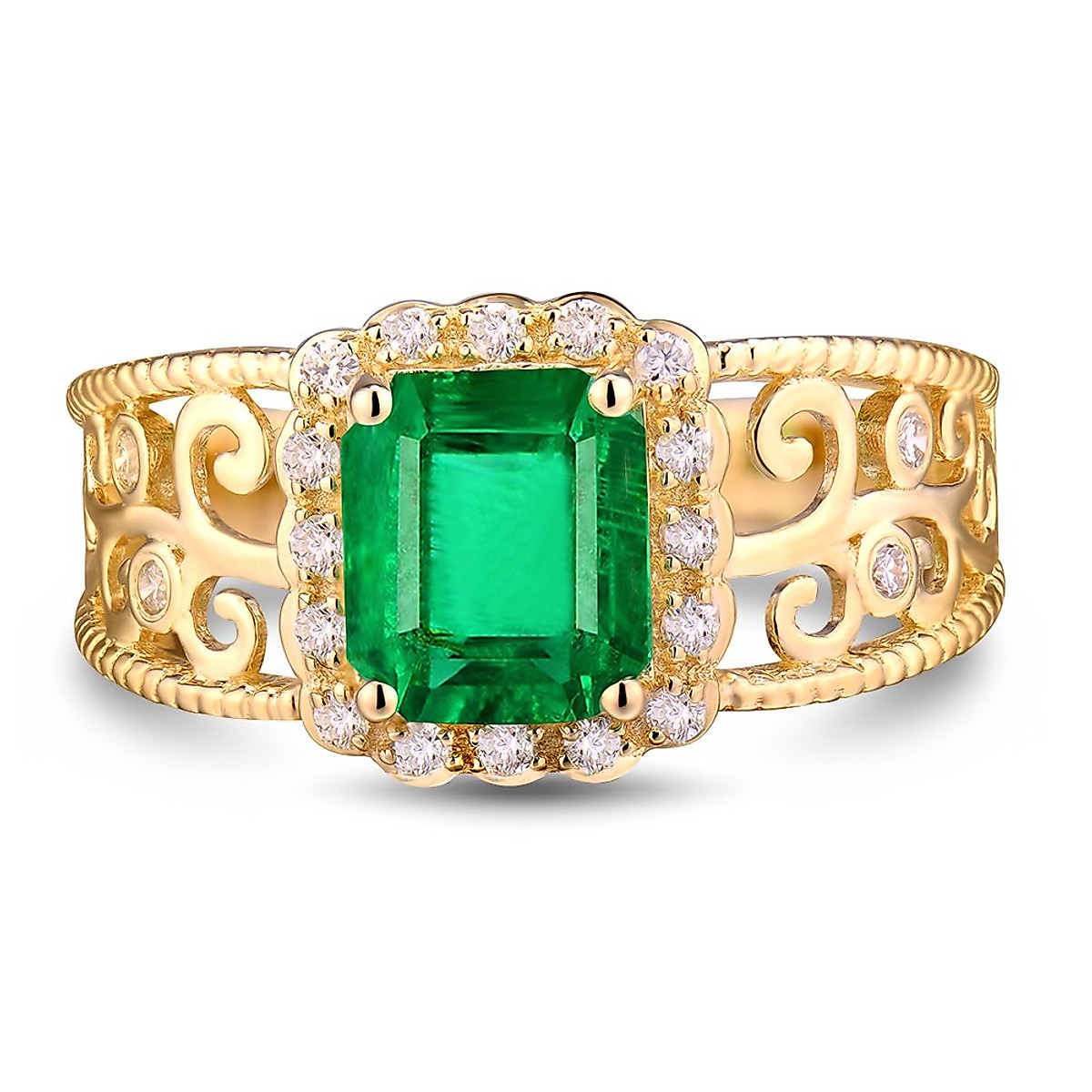 Lanmi Solid 14K Rose Yellow Gold Natural Emerald Rings Engagement Wedding Diamond Band for Women Promotion