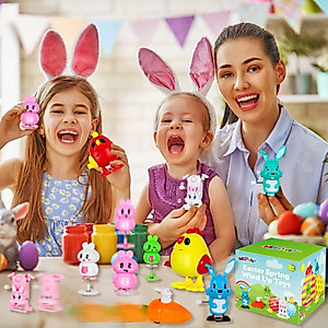 MGparty 12 Pack Easter Wind Up Toys Easter Party Favor Bunny Toys Easter Basket Stuffer Pinata Toys Goodie Bags Easter Gifts for Kids