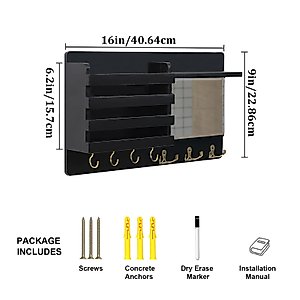 Kenvary Key Holder Rack for Wall, Entryway Hook with Shelf, Mail Organizer with Chalkboard, Rustic Mail Organizer with Mirror, Easy Installation