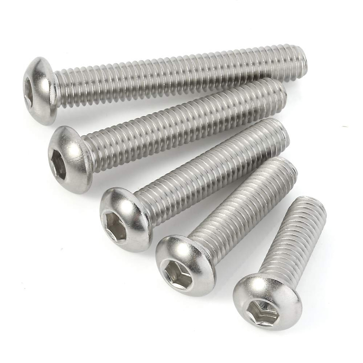 50 PCS Button Head Socket Cap Screws, M6 x 20mm, 25mm, 30mm, 35mm, 40mm, 304 Stainless Steel 18-8, Bright Finish, Fully Threaded