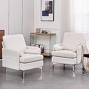 VINGLI 25" W 23" D Beige Accent Chairs Set of 2, Comfy Cross Legged Reading Chairs Upholstered Cozy Sofa Armchairs Corner Sitting Chairs Modern Office Chairs for Living Room, Bedroom, Reception