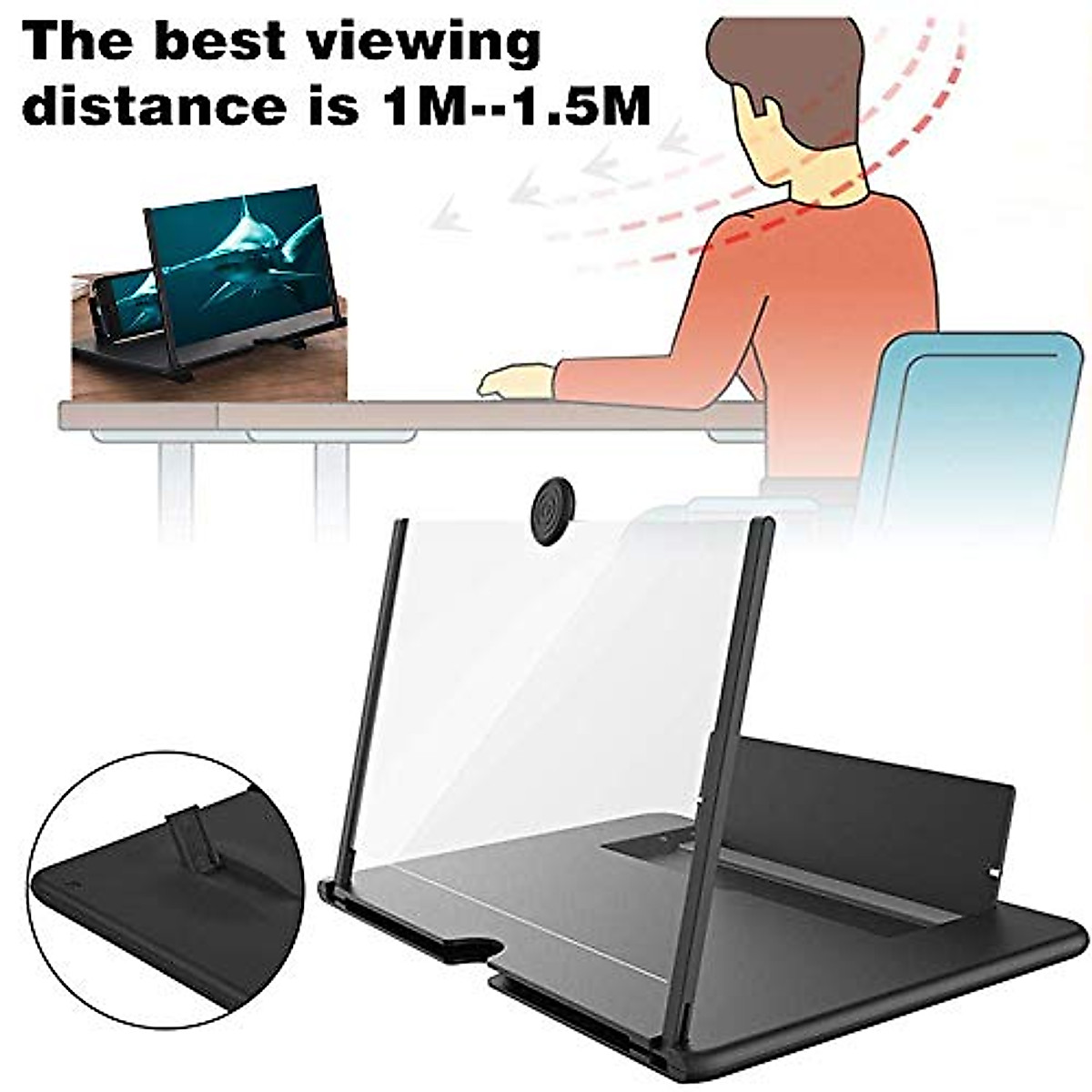Junrbx Screen Magnifier Amplifier, New Generation Phone Holder Screen Amplifier, 3D HD Video and Gaming Phone Projector-with Foldable Phone Stand, Supports All Smartphones