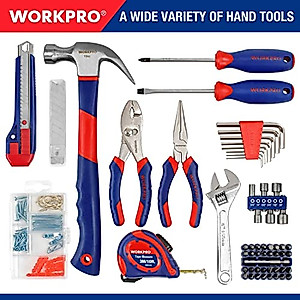 WORKPRO 12V Cordless Drill and Home Tool Kit, 177 Pieces Combo Kit with 14-inch Tool Bag