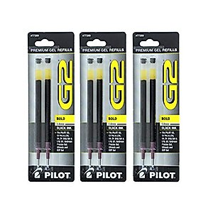 Pilot G2 Gel Ink Pen Refills Black 1.0 mm, 2ct/pk, 3 Packs