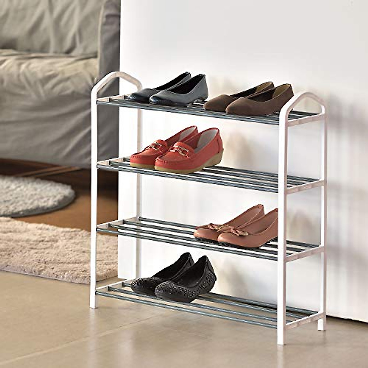 4 Tiers Shoe Rack,12 Pairs Shoe Storage Organizer Shelves for Closet/Entryway/Garage,Space Saving Shoe Shelf,Stackable Freestanding for Room Organization