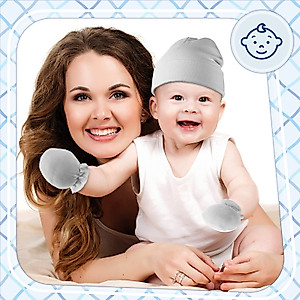 Boyiee 12 Pieces Baby Mittens Newborn Hats and Sock Infant Mittens Baby Caps Mittens Socks Set No Slip Ankle Socks(Blue and White)