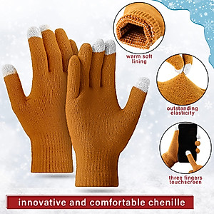 8 Pieces Scarf and Gloves Winter Knit Scarf and Glove Set, Cashmere Soft Scarf with Touchscreen Gloves for Women Gift (Black, Caramel, Navy, Burgundy)