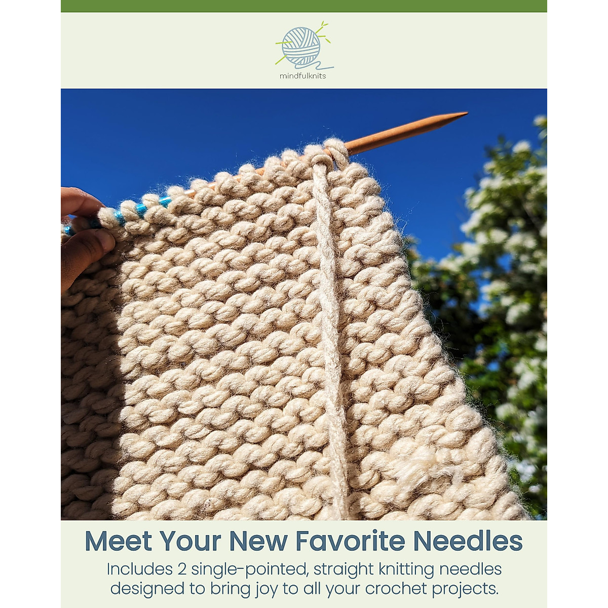 mindfulknits Premium Straight Single Pointed Beech Wood Knitting Needles – Size US 13, 9mm – 35cm Length – Knitting Supplies for Relaxation & Stress Relief (US 13, 9mm)