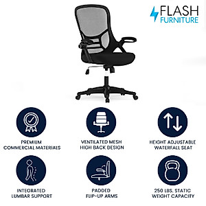 Flash Furniture High Back Black Mesh Ergonomic Swivel Office Chair with Black Frame and Flip-up Arms
