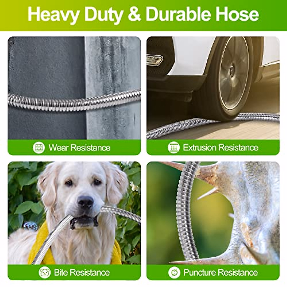 FUDESY 50FT Garden Hose - 304 Stainless Steel Metal Water Hose, Flexible Lightweight Heavy Duty Durable Hose, Adjustable Nozzle with Six Spray Modes for Outdoor Yard, No Kink and Tangle, Easy to Store