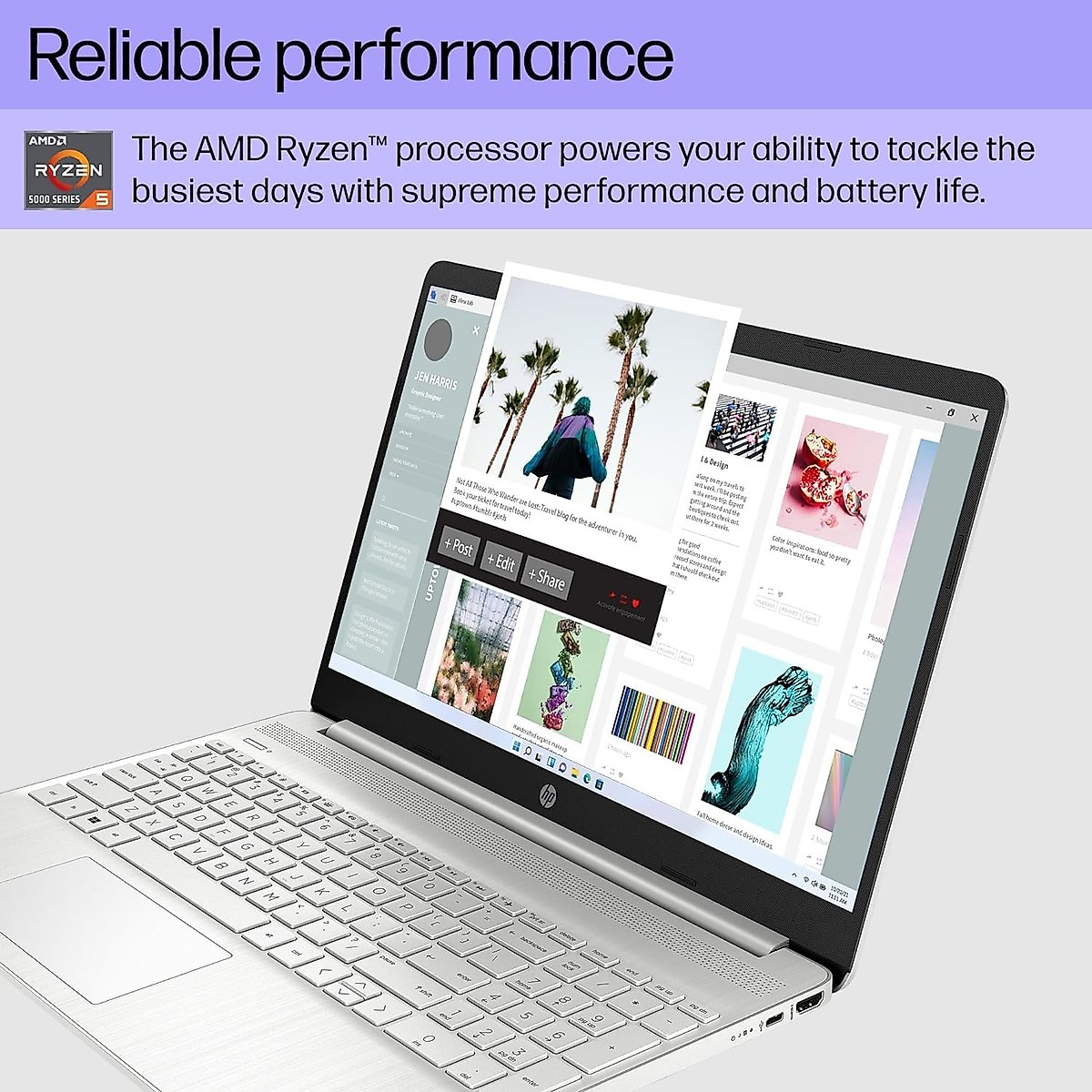 HP 2024 Business Laptop, 15.6" HD Display, AMD Ryzen 5 5500U Processor (6 cores), 8GB RAM, 512GB SSD, AMD Radeon Graphics, Numeric Keypad, Windows 11 Home with USB WiFi Adapter