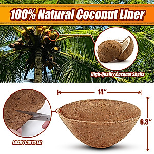 Sinimaka Coco Liners for Planters 14 Inch, 6 Pack Round Hanging Basket Liners, Coconut Fiber Liners for Planters Flowers Garden