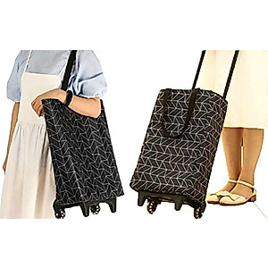 Upgrade Shopping Bag with Wheels Portable Trolley Bags Grocery Cart Utility Cart Rotating Wheels Cart Folding Shopping Cart- Larger Size & Waterproof & Strong