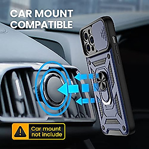 VEGO Compatible for iPhone 12 Pro Max Kickstand Case with Slide Camera Cover, Built-in 360° Rotate Ring Stand Magnetic Cover Case for Apple iPhone 12 Pro Max 6.7 inch, Blue