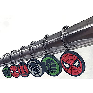 Jay Franco Marvel Avengers Shields 14 Piece Bathroom Set - Includes Shower Curtain, 12 Hooks, & Non-Slip Bath Rug - Easy Care Fabric (Official Marvel Product)