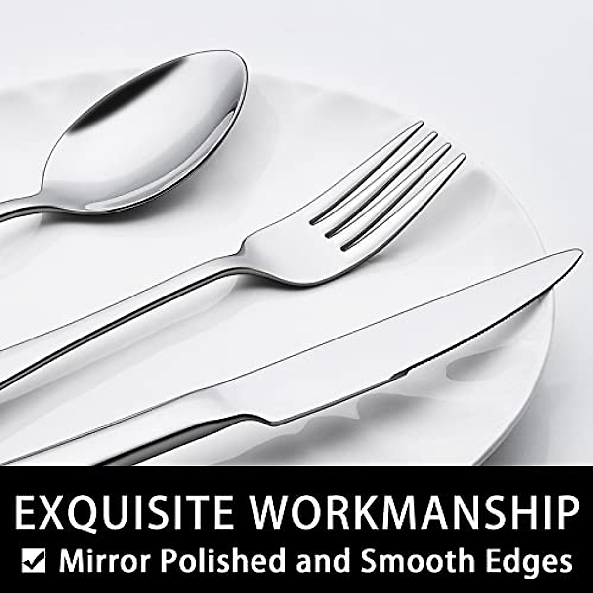 50-Piece Silverware Set, Stainless Steel Flatware Set for 10, Food-Grade Tableware Cutlery Set, Utensil Sets for Home Restaurant, Mirror Finish, Dishwasher Safe