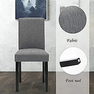 LSSBOUGHT Set of 4 Classic Fabric Dining Chairs Dining Room Chair with Solid Wood Legs, Grey