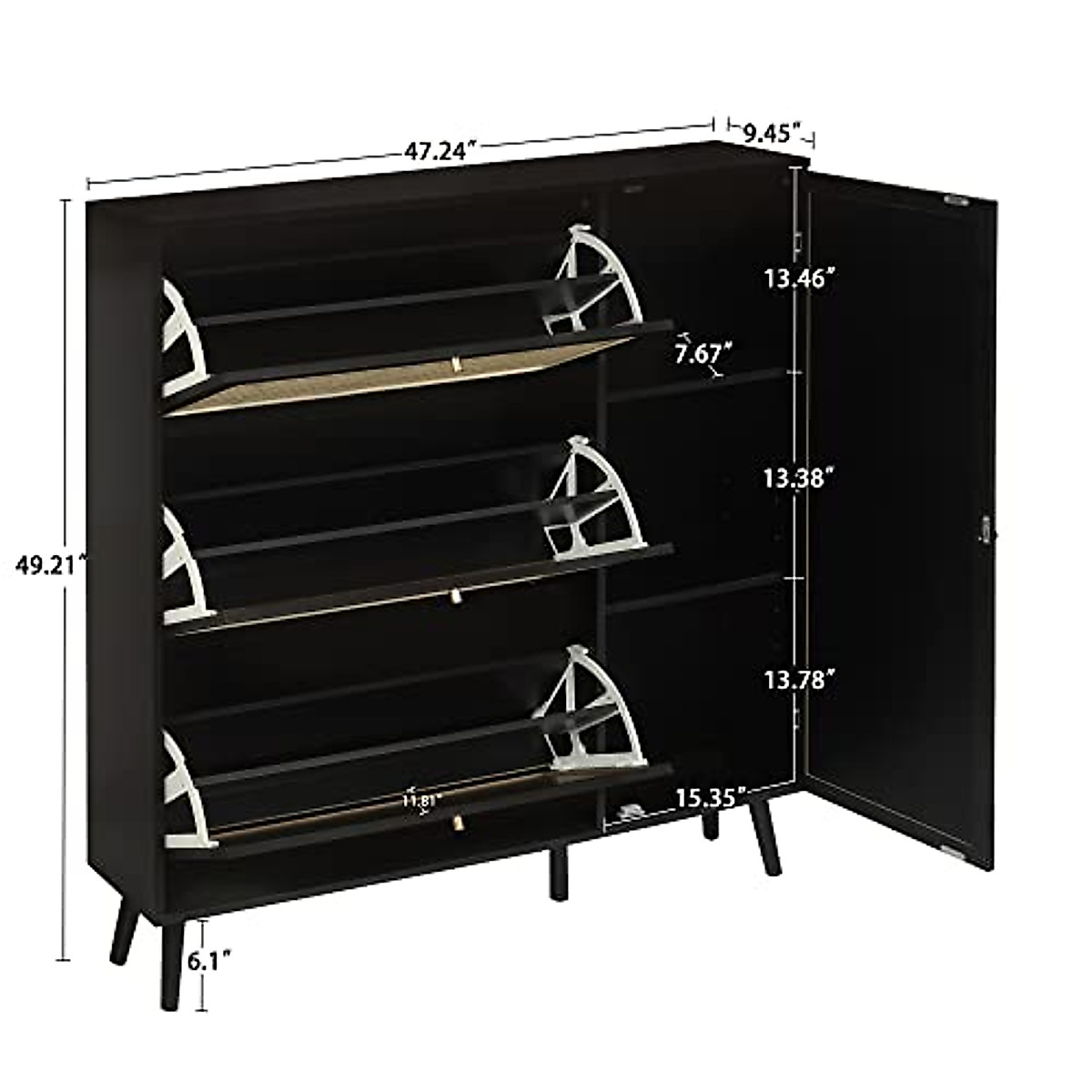 FOKWE Natural Rattan Shoe Cabinet, Shoe Cabinet with 3 Flip Drawers and Storage Shelves, Modern 3-Tier Shoe Rack Storage Cabinet for Entryway, Hallway, Bedroom(Black)