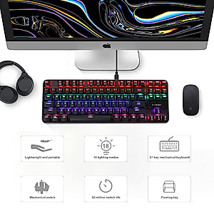 E-YOOSO Mechanical Keyboard LED Backlit Gaming Keyboard with Blue Switches, Compact 87 Key Ultra Slim Wired Keyboard for Desktop/PC/Laptop/Mac/Smart TV and Windows 10/8/ 7 (Red Switch)