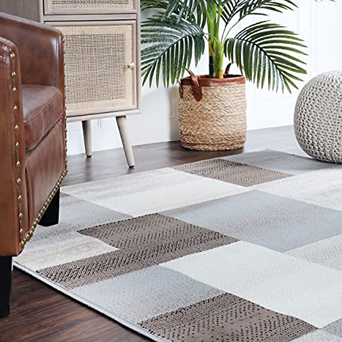 BLUENILEMILLS BNM Fiji Contemporary Indoor Area Rug Collection, Modern Patchwork Geometric Area Rug with Durable Jute Backing, 5' x 8', Grey