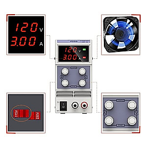 DC Power Supply, Adjustable DC Power Supply 120V 3A LED Digital Lab Bench Power Source Stabilized Power Supply Voltage Regulator Switch,Electroplating DIY