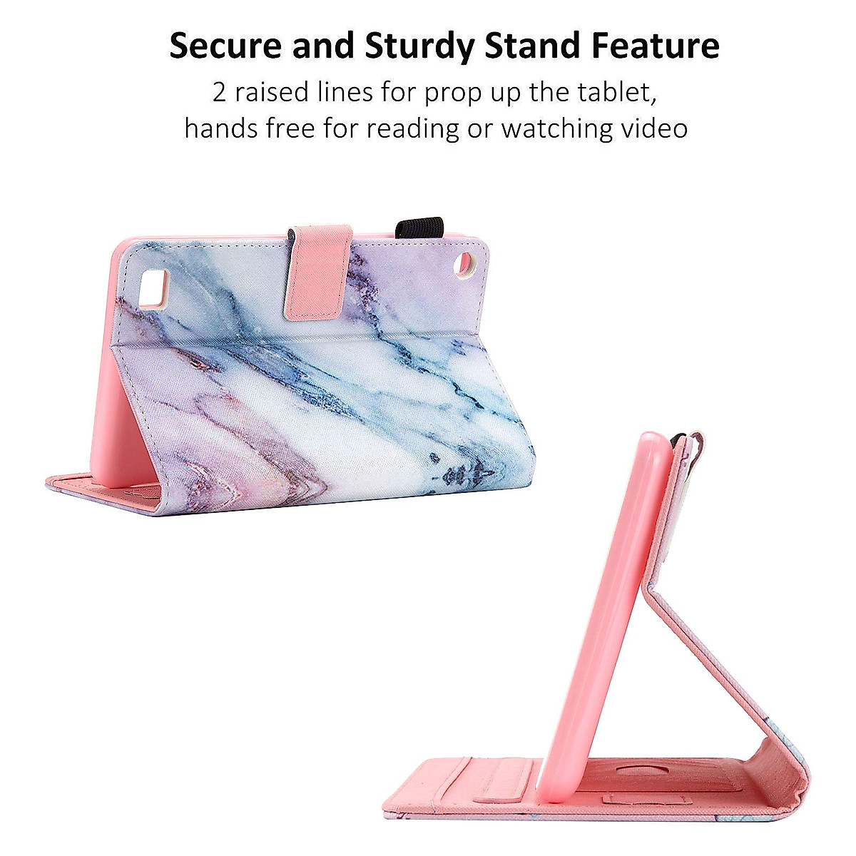 Dteck Case Cover for Kindle Fire 7 Tablet (7" Display, 9th/7th/5th Generation, 2019/2017/2015 Release) - Auto Sleep Wake Case Synthetic Leather Wallet Protector Fold Stand Kindle Cover (White Marble)