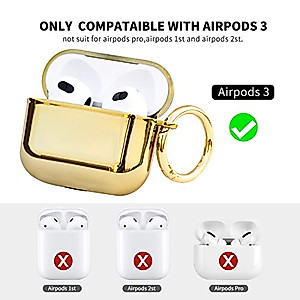 AirPods 3 Case Cover with Keychain,Mirror Plating Silicone Cover Airpods 3 Accessories with Keychain，for Women Men with Apple Airpods 3 Case 2021 (Gold)