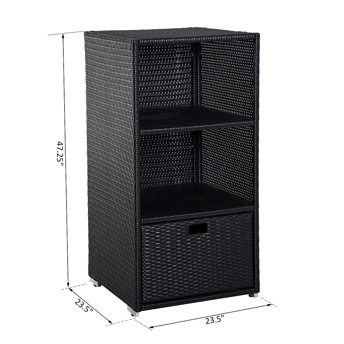 PE Rattan Wicker Outdoor Pool Towel Water Bottles Robes Valet Stand Organizer Rack Storage Cabinet 2 Upper Storage Shelves 1 Bottom Drawer for Storing Creams Lotions and Sunscreen