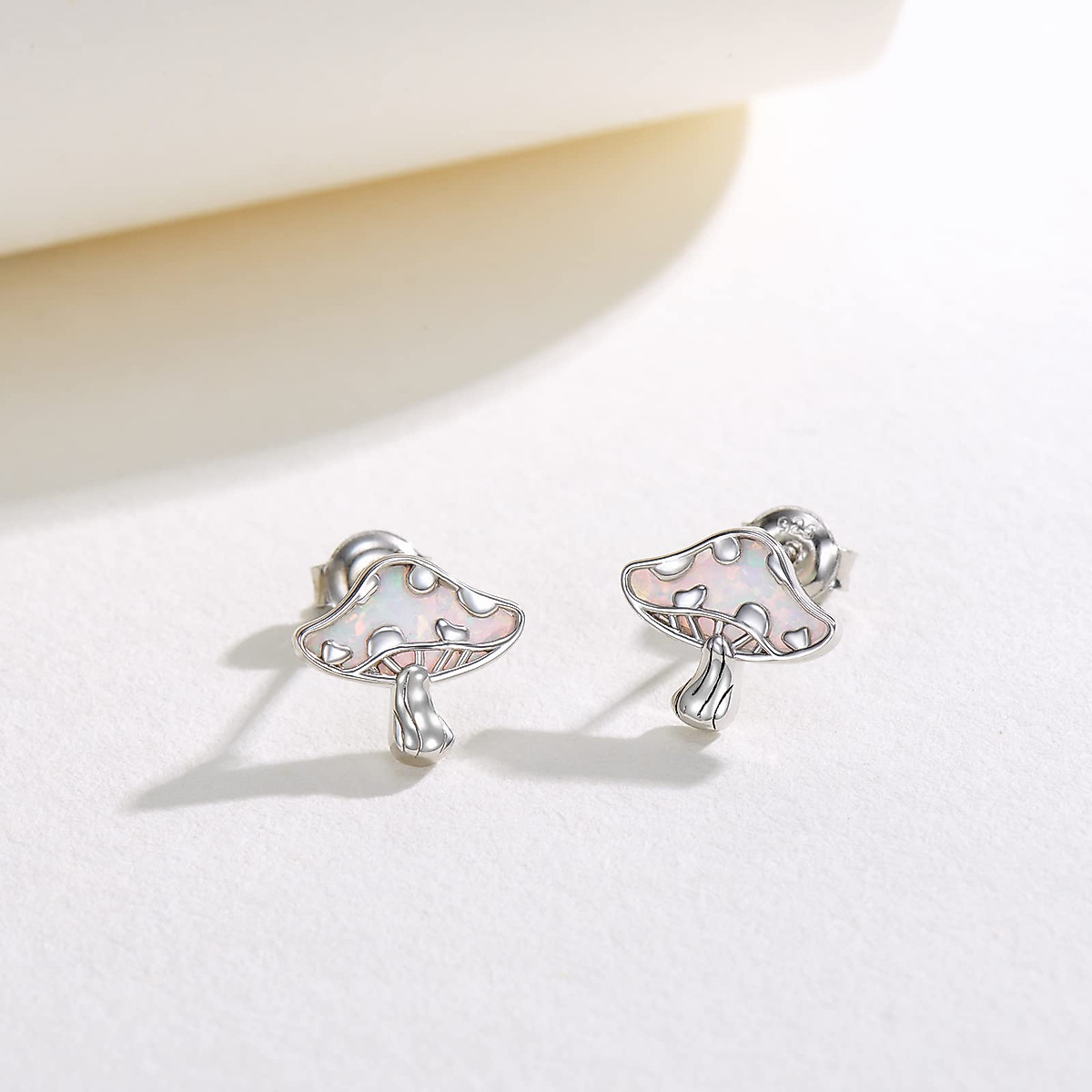 Mushroom Earrings 925 Sterling Silver White Opal Mushroom Stud Earring Jewelry Gifts for Women Birthday