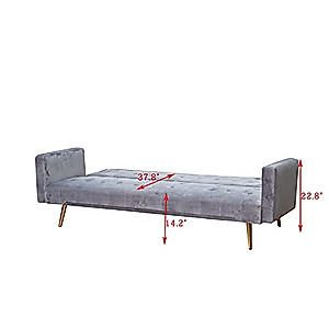 BOWERY HILL Mid Century Convertible Sofa Couch for Living Room, Button Tufted Velvet Sofa Bed for Small Apartment, Modern Futon Couch in Dary Grey