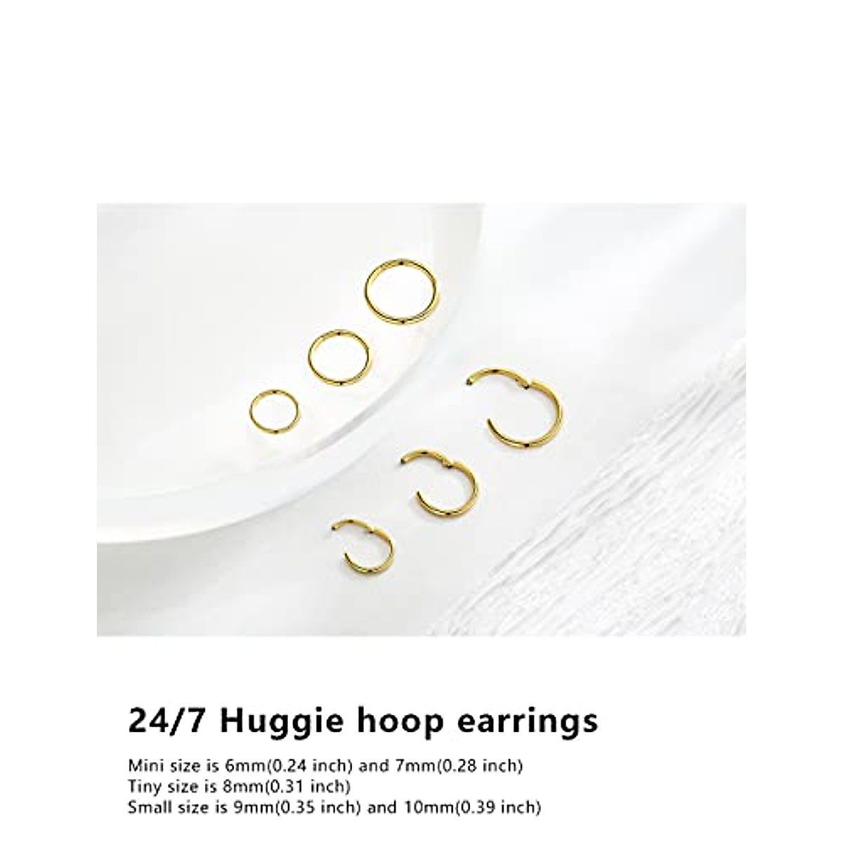 Motbegit Small Gold Hoop Earrings: 14K Gold Plated Huggie Hoop Earrings for Cartilage Helix Tragus 18g Tiny Thin Hoop Earrings for Women Men
