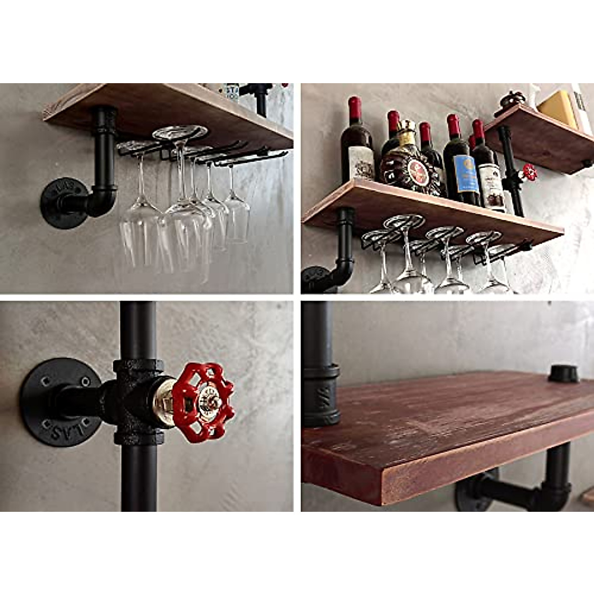 VEMEST 3 Tier Industrial Pipe Shelving Wall Mounted, Rustic Metal Storage Floating Shelves for Bedroom, Living Room, Bathroom, Farmhouse Kitchen Bar Shelving and Wall Shelf Unit Bookshelf.