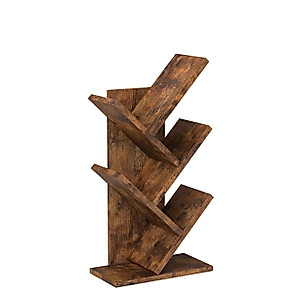 Topfurny Tree Bookshelf, 4-Tier Book Storage Organizer Shelves Floor Standing Bookcase, Wood Storage Rack for Office Home School Shelf Display for Cd/Magazine/Book - Rustic Brown
